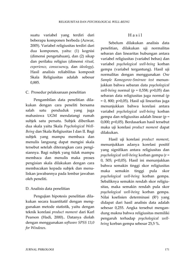 Religiusitas dan psychological well‐being | PDF