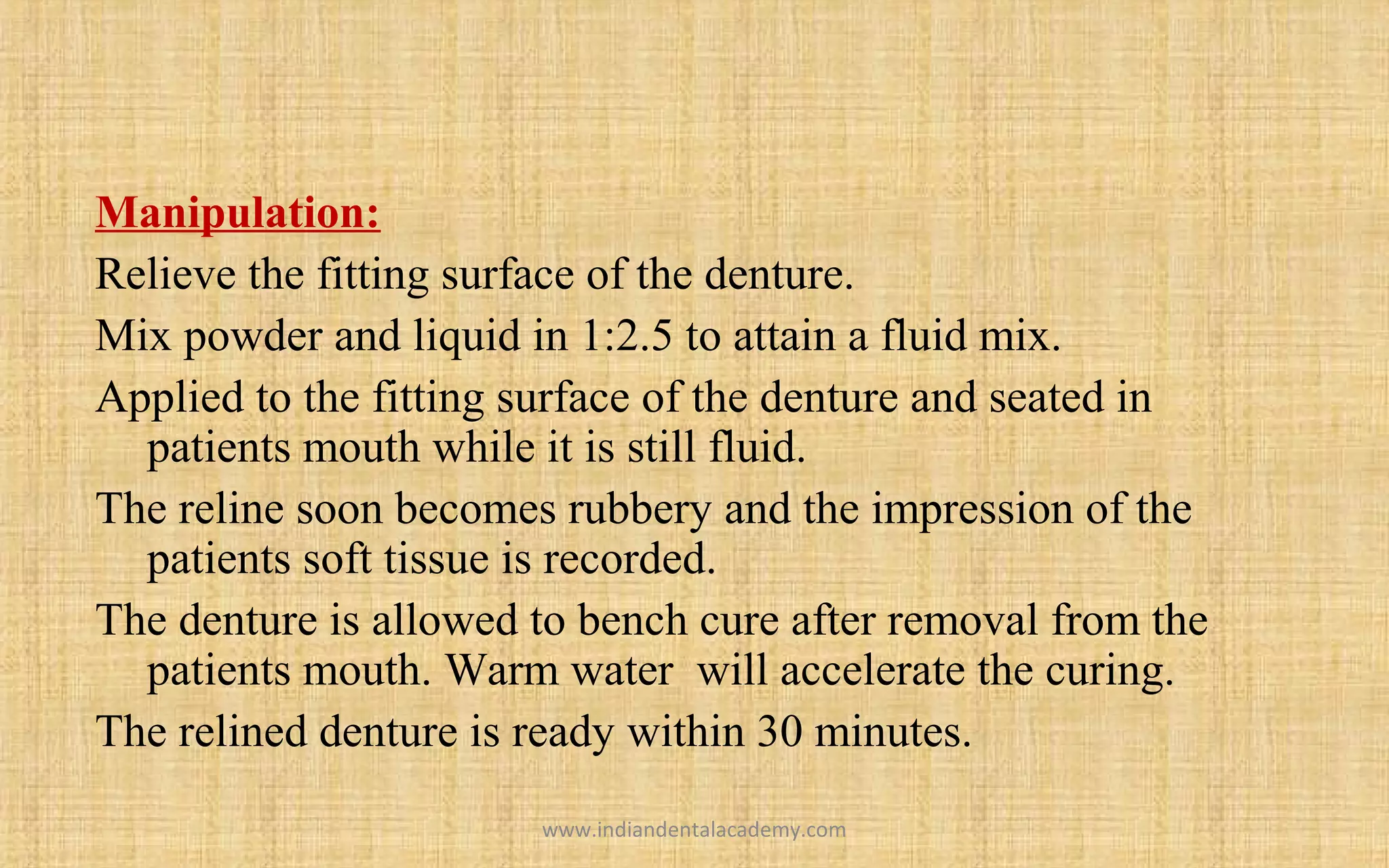 Relining and rebasing in complete dentures / Labial orthodontics ...