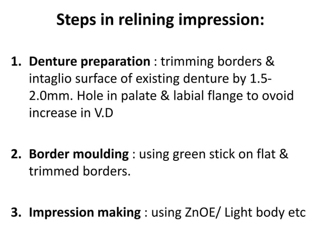 Relining and rebasing in complete dentures | PPTX | Dental Health ...