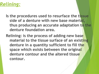 Relining and rebasing of complete dentures | PPT