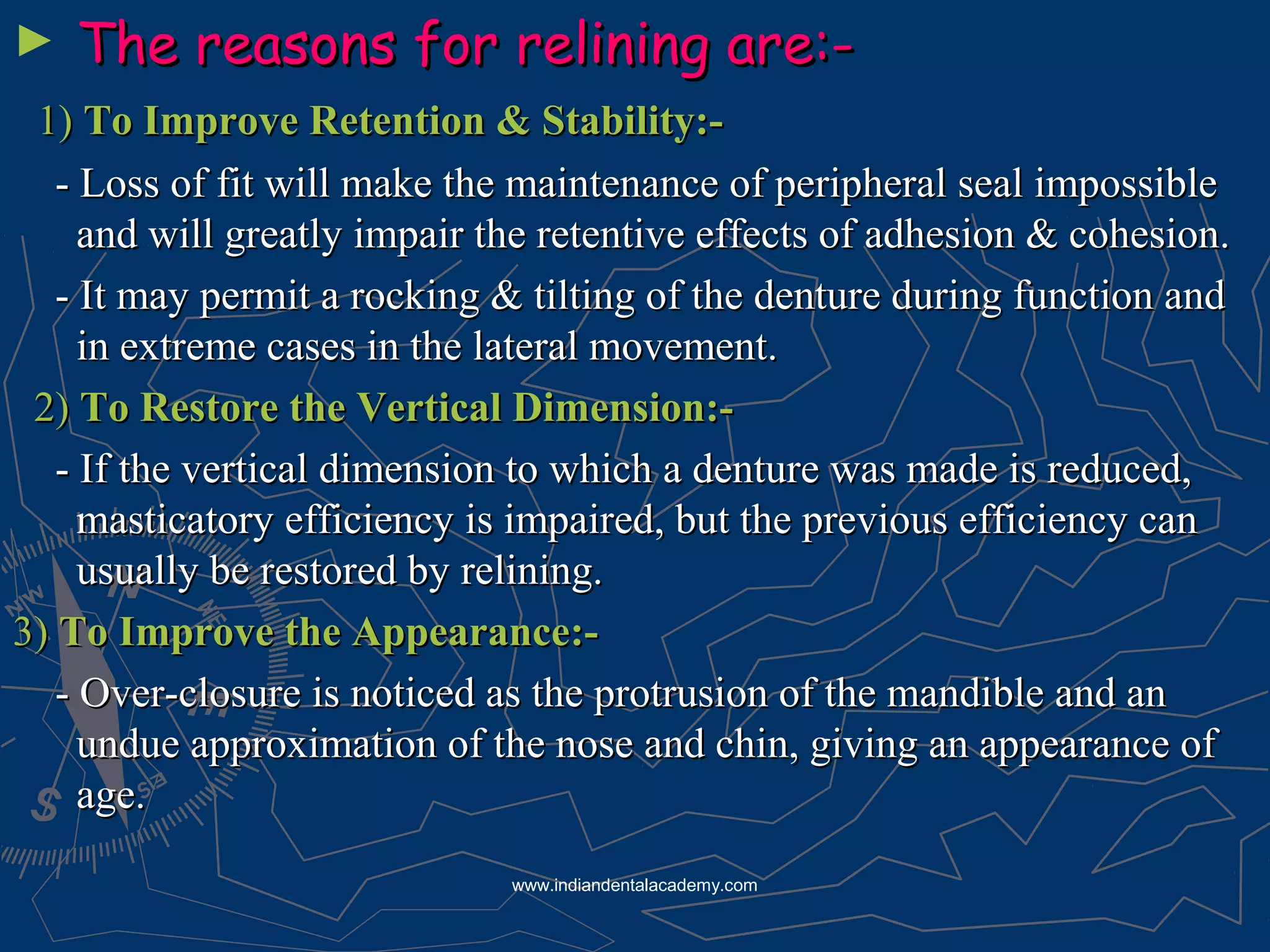 Relining rebasing and repair of complete denture/ dental courses | PPT