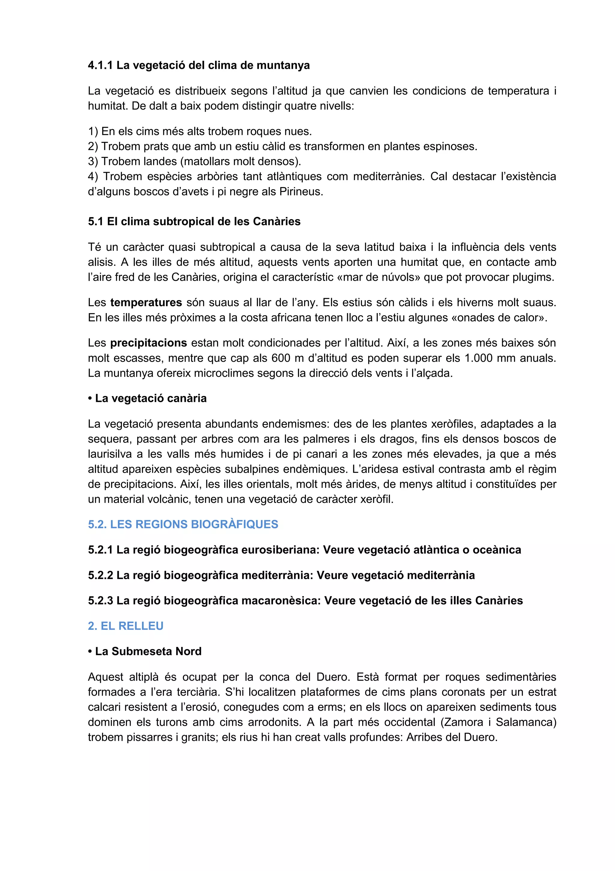 Relleu, clima, hidrografia, i vegetació d'Espanya | DOCX
