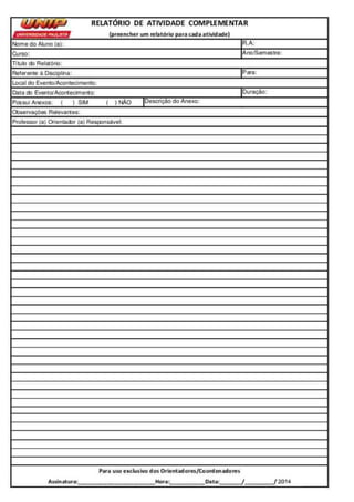Relátorio atividade complementar unip | PDF