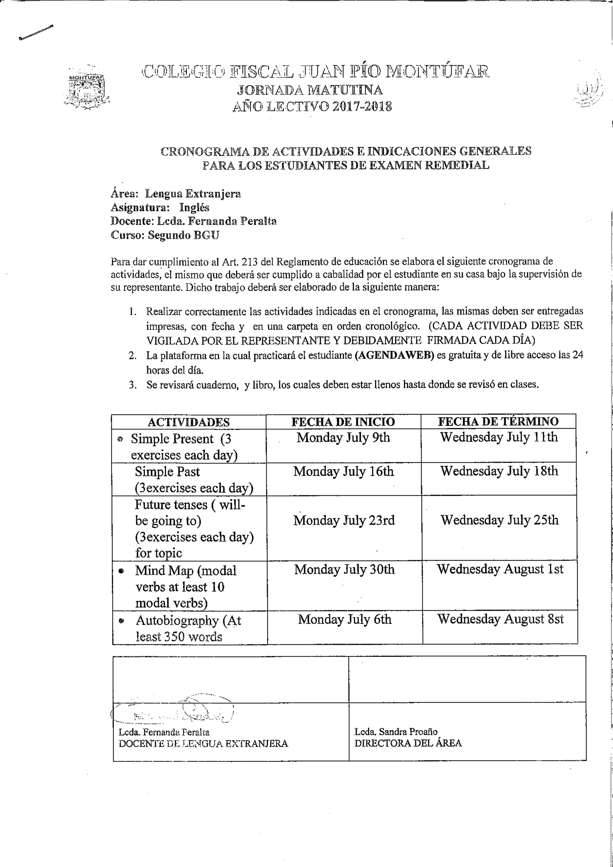 REMEDIAL INGLES FERNANDA PERALTA 2DO BGU | PDF