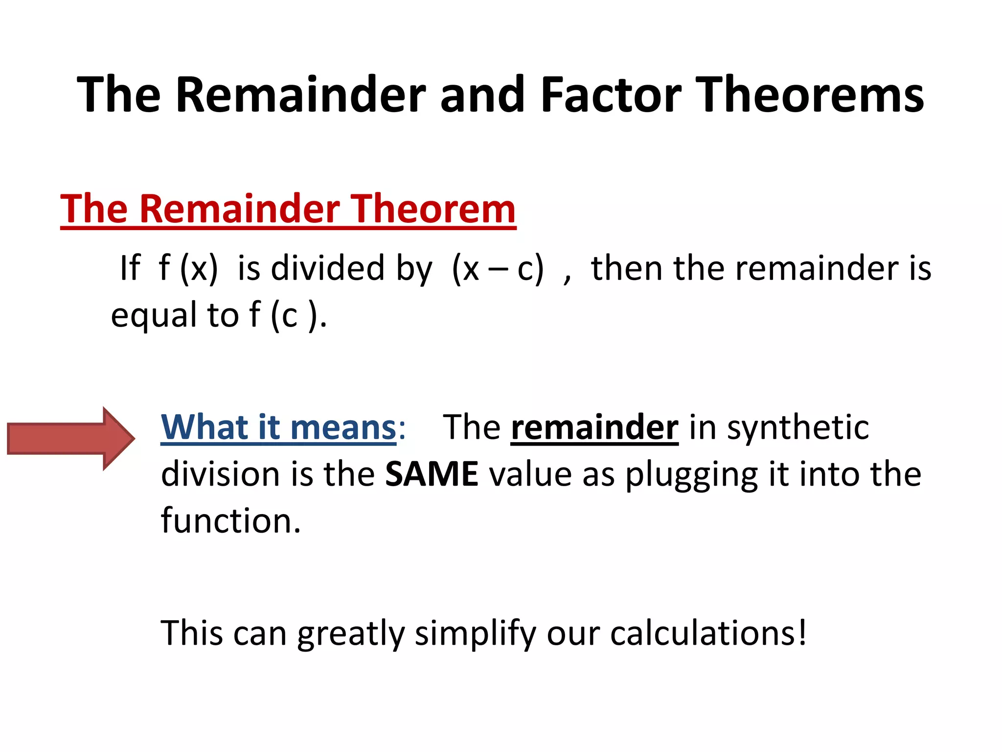 Remainder and factor theorems | PPTX