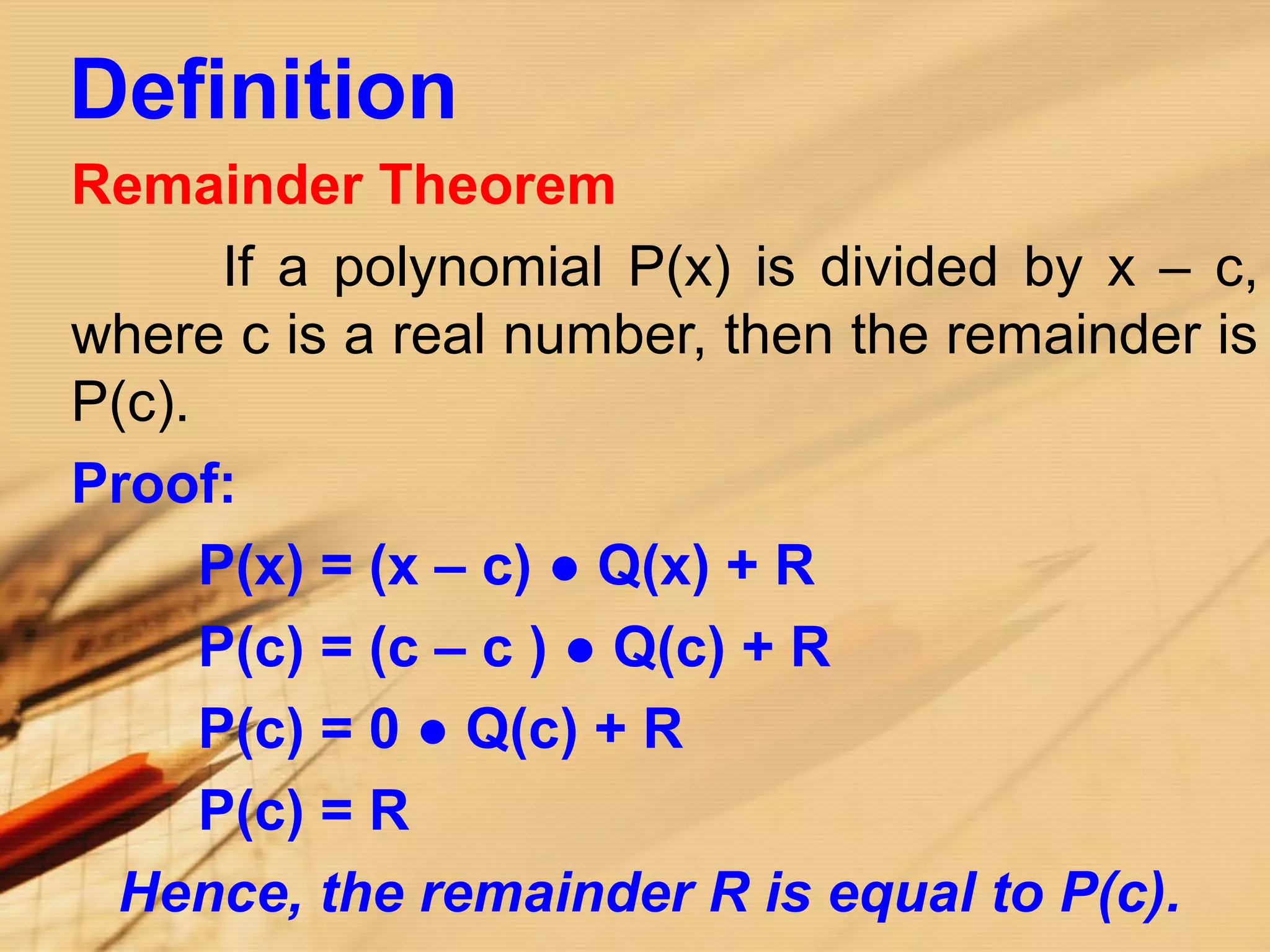 Remainder theorem | PPT | Physics | Science