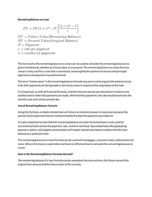 Remaining balance on loan | PDF