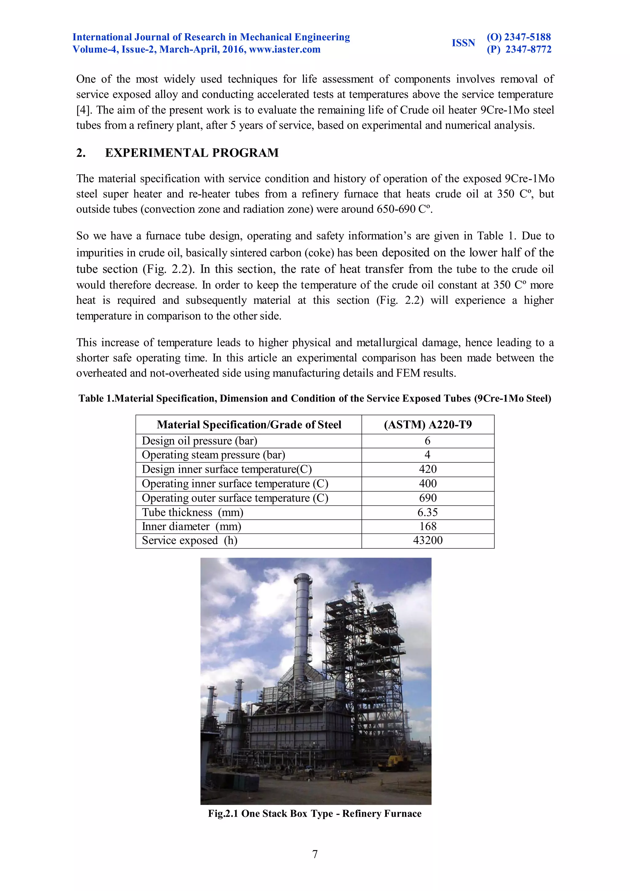 Remaining life assessment of refinery furnace tubes using finite ...