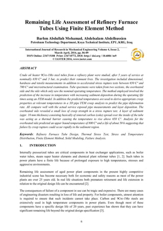 Remaining life assessment of refinery furnace tubes using finite ...
