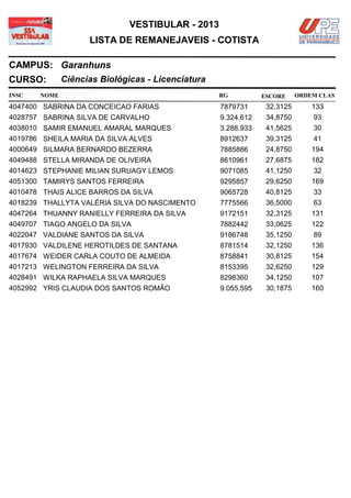 Remanejaveis vestibular cotistas | PDF