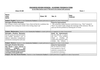 Feedback remarks for the students at the end of the session | PPT