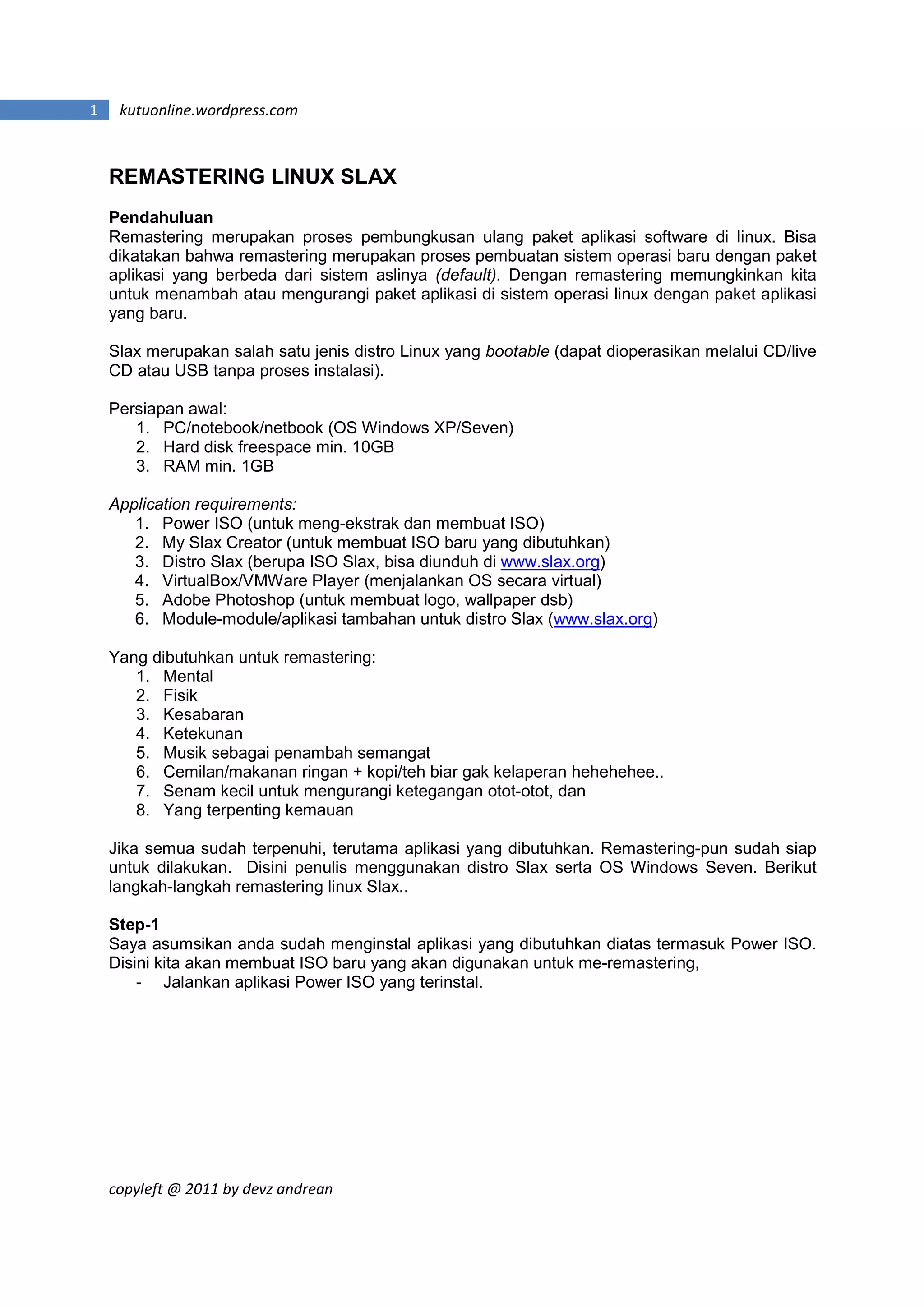 Remastering linux slax | PDF