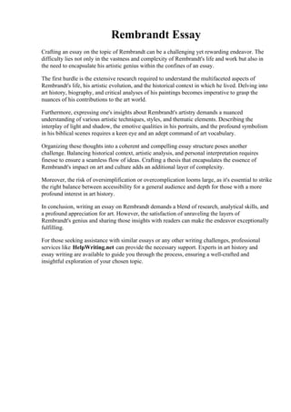 Rembrandt Essay | PDF