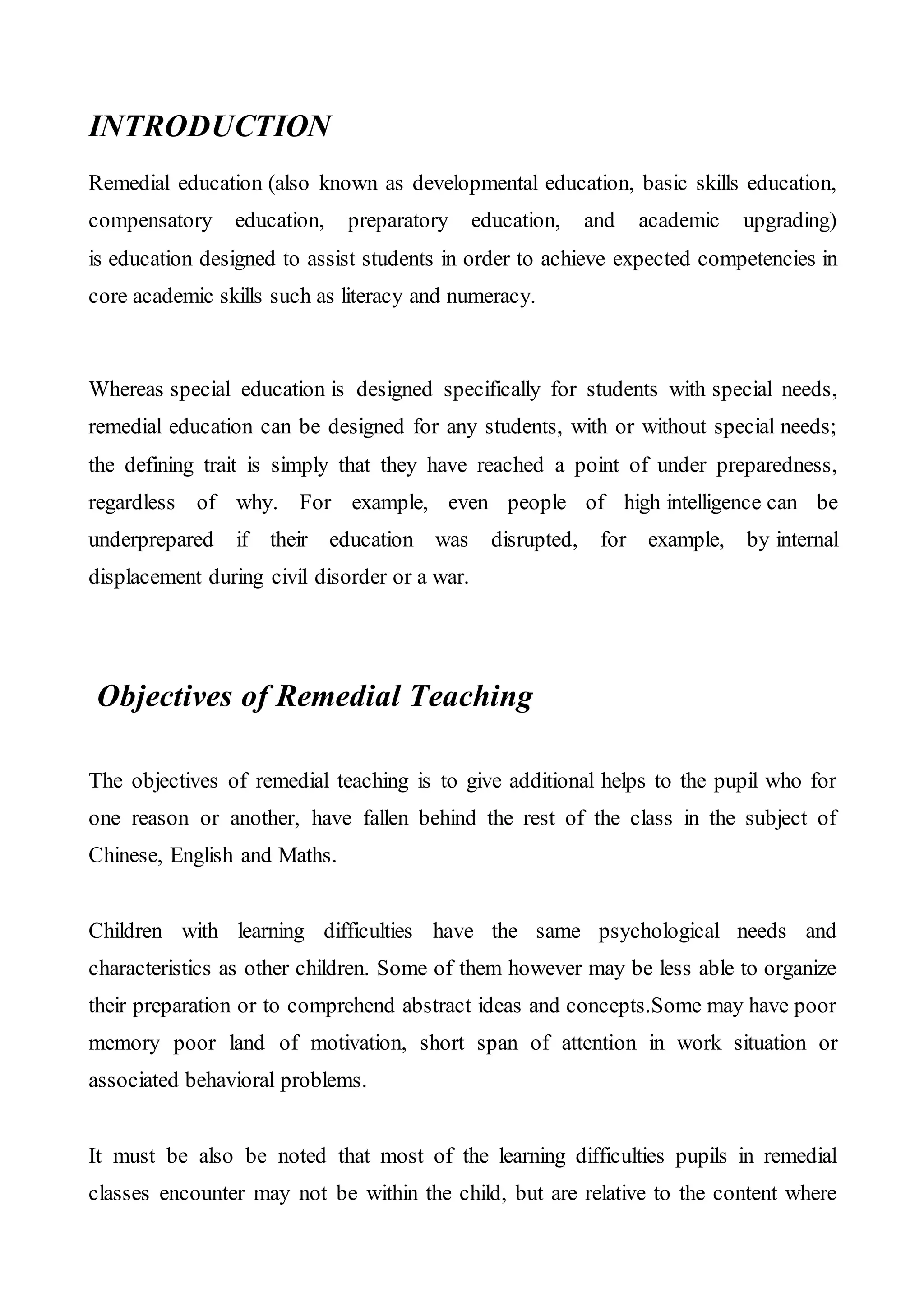 Remedial education | DOCX