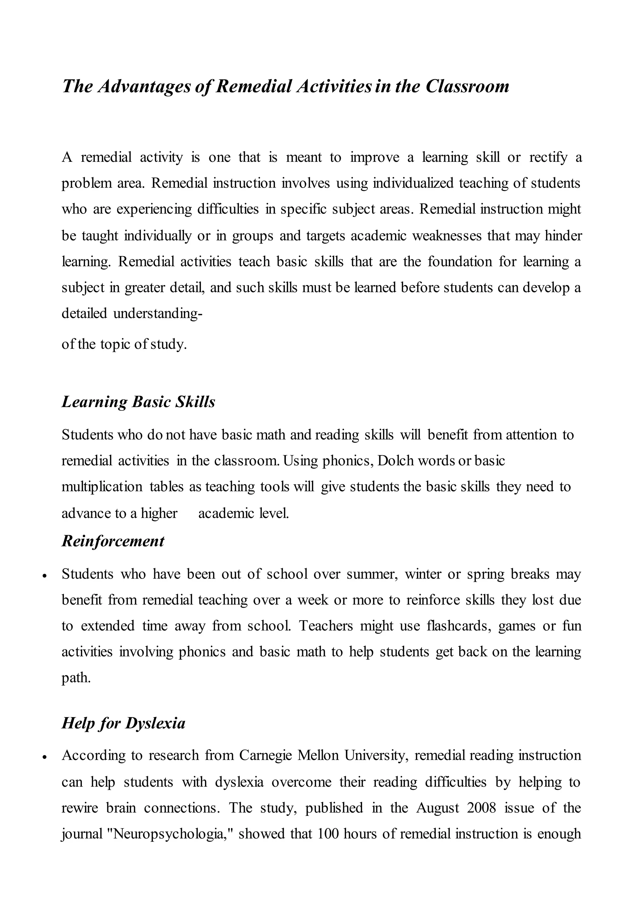 Remedial education | DOCX