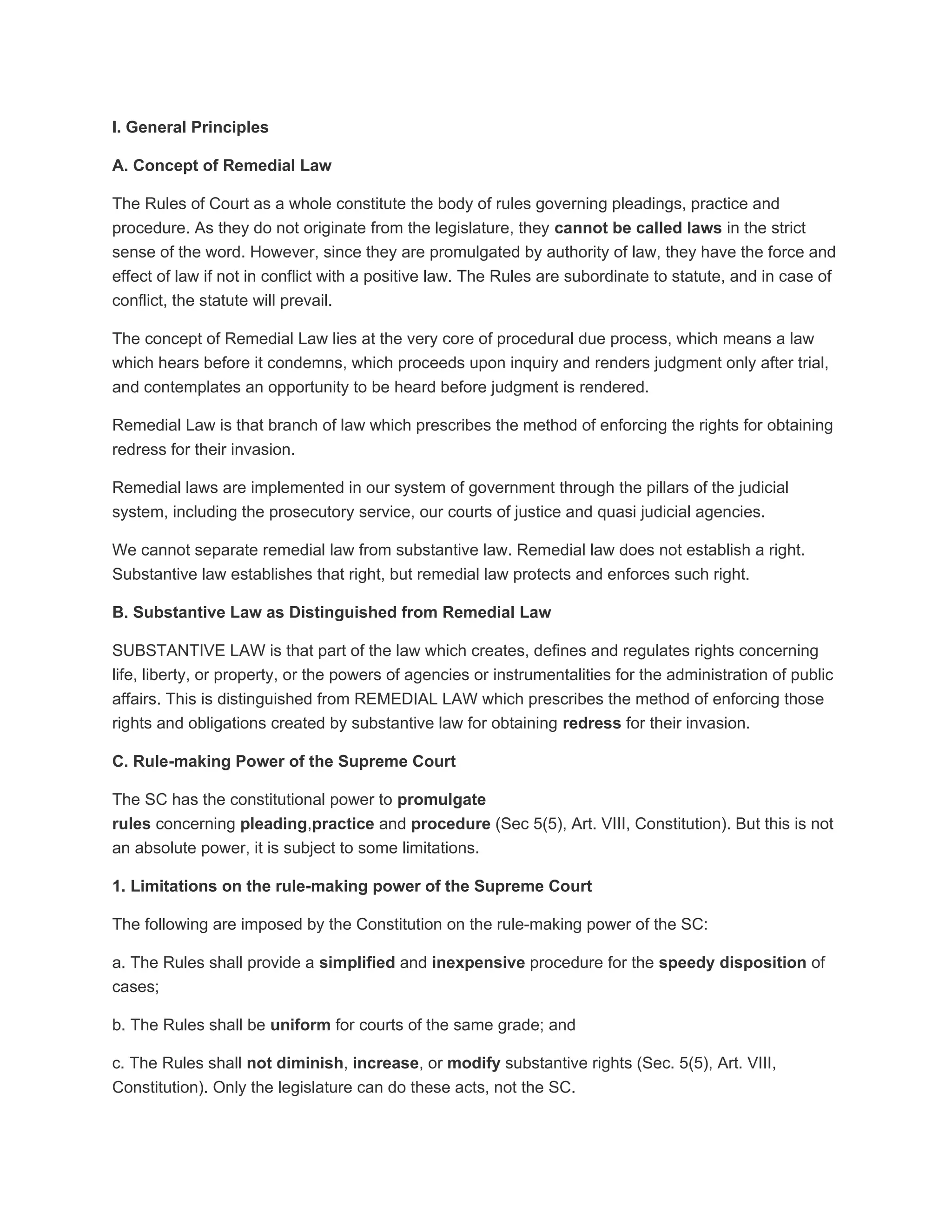 Transcript and notes on important Lectures on remedial law by Riano | DOCX