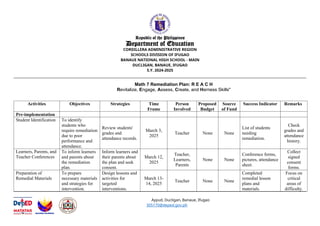Remediation Plan for the students who are hard up in lessons | DOCX