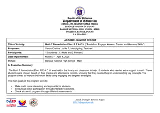 Remediation Plan for the students who are hard up in lessons | DOCX