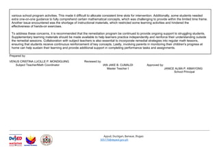 Remediation Plan for the students who are hard up in lessons | DOCX