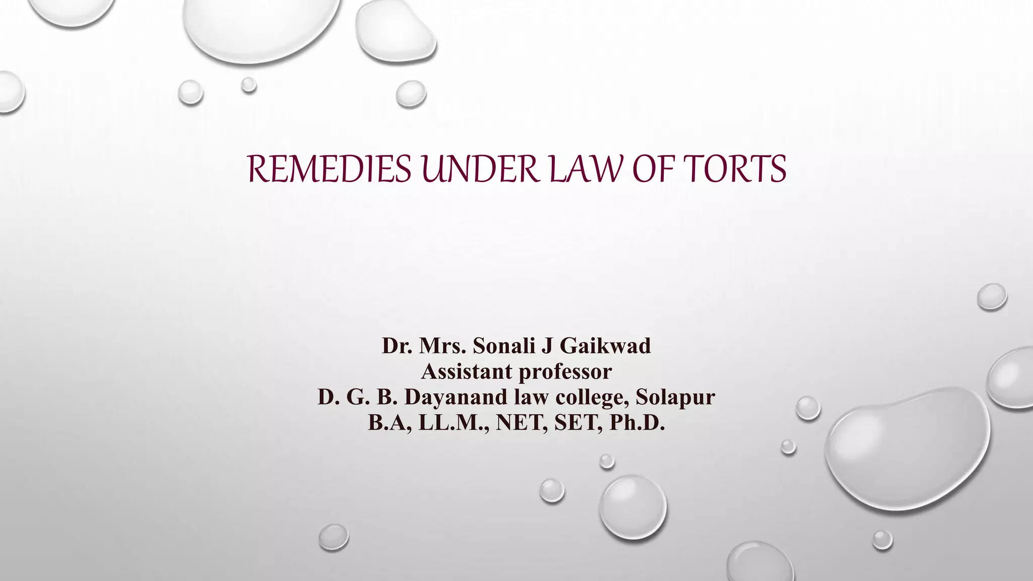 Remedies under law of torts | PPTX