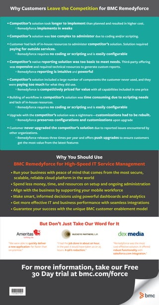 BMC Remedyforce vs Other IT Service Management | PDF
