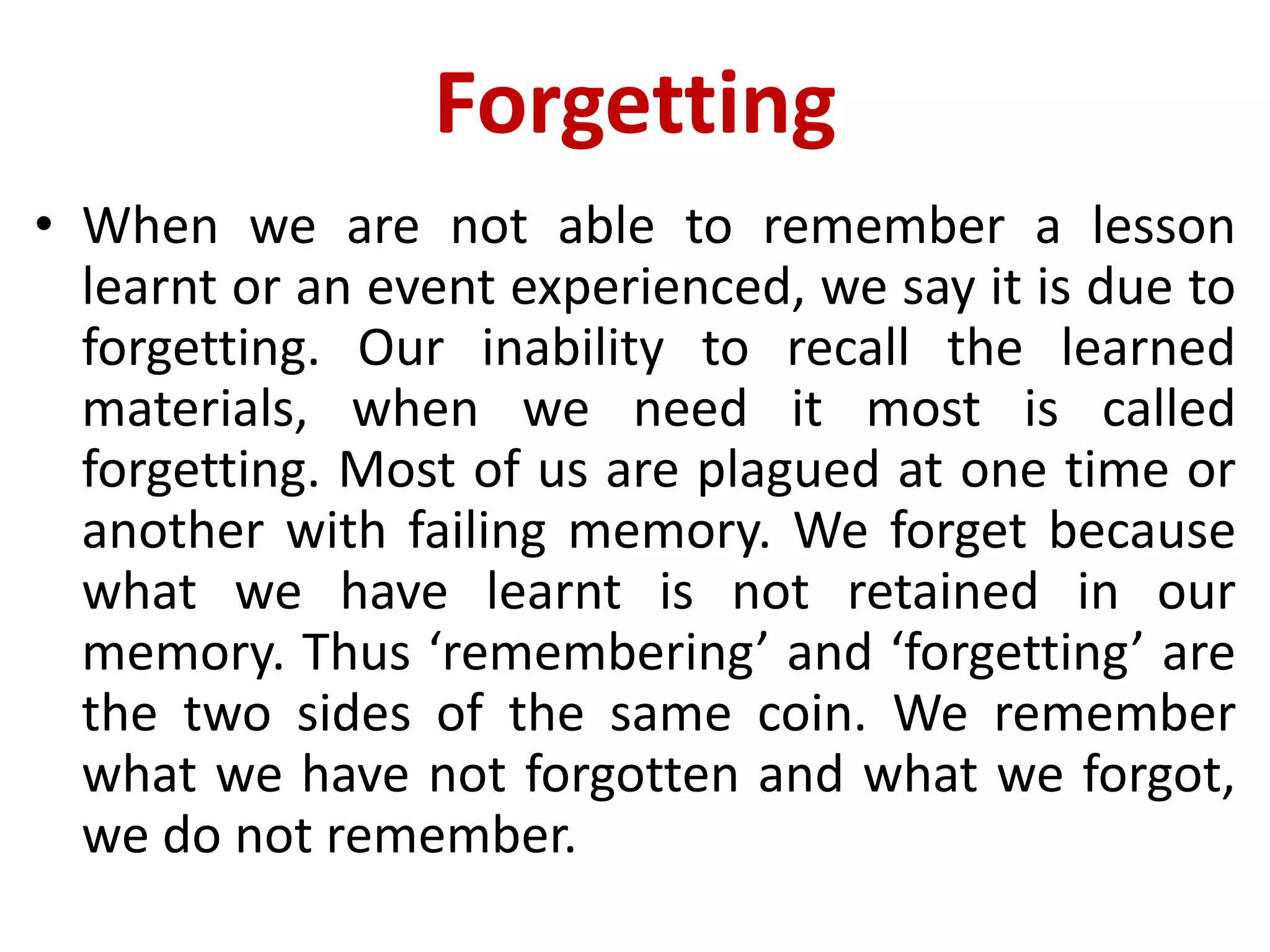 Remembering and forgetting | PPT