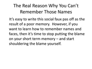 Remembering names and faces | PPTX