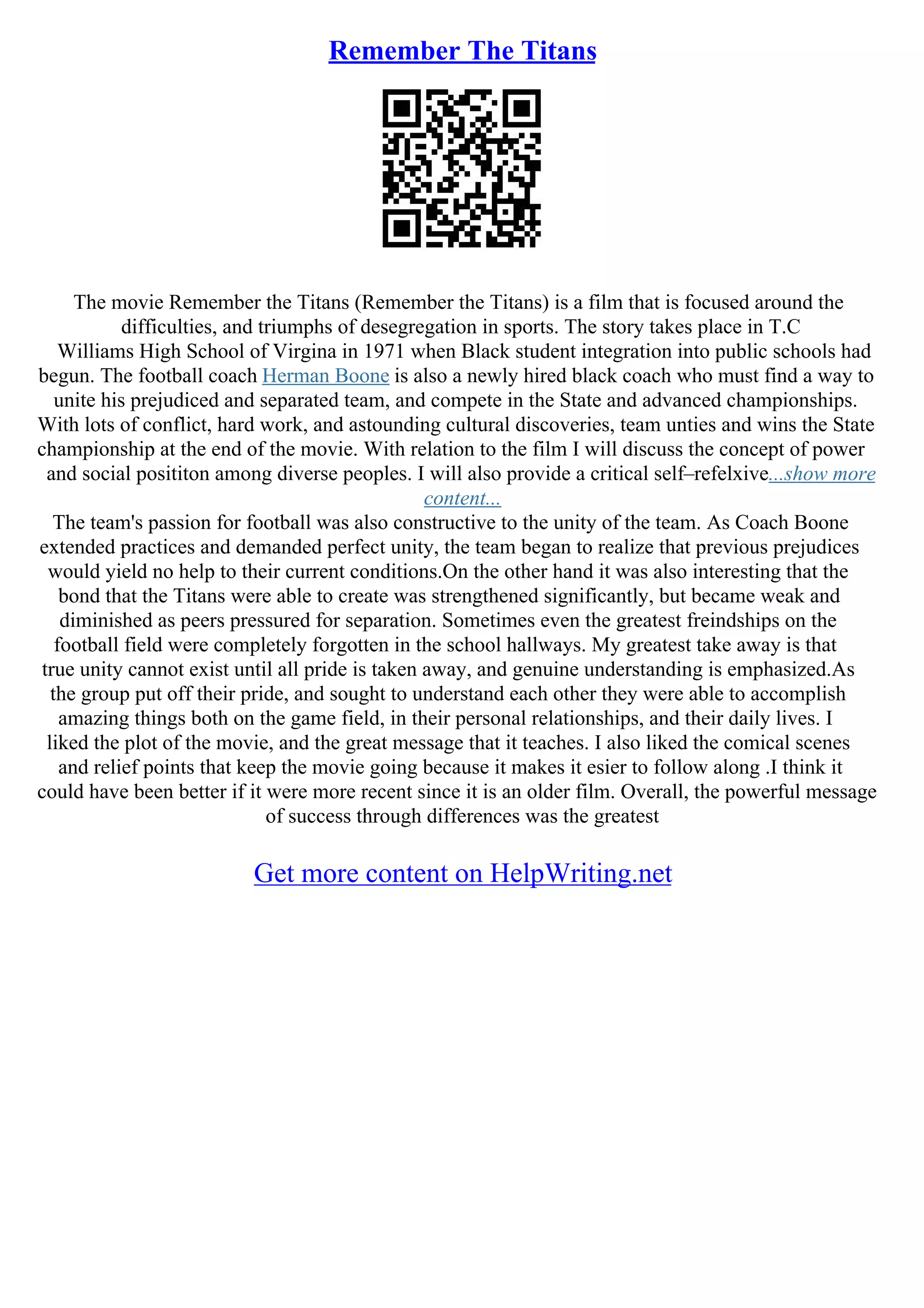 Remember The Titans Essay | PDF