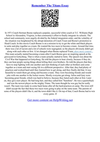 Remember The Titans Essay | PDF