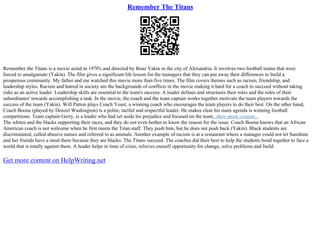 Remember The Titans Essay | PDF