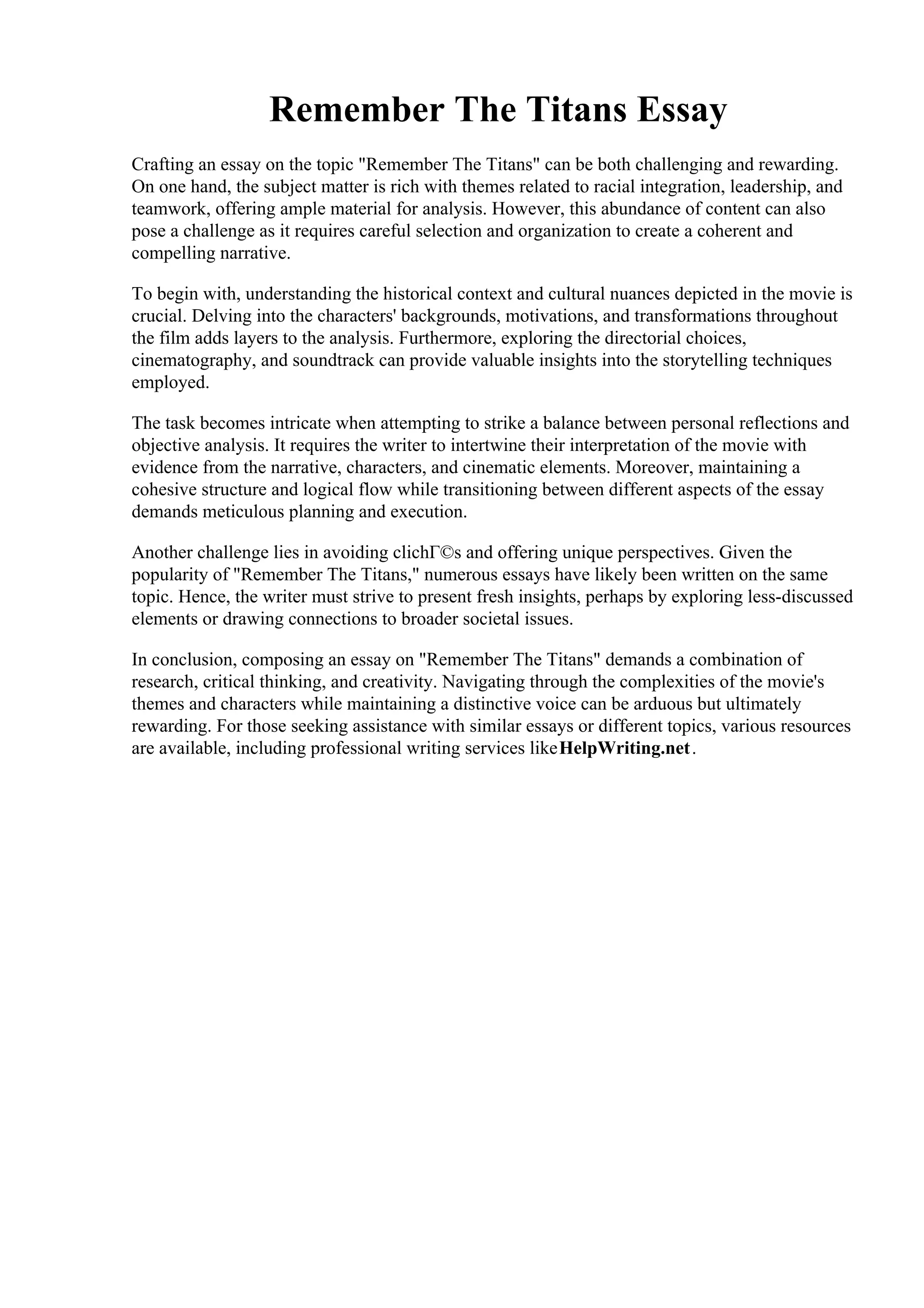 Remember The Titans Essay. Remember the titans essay film techniques ...