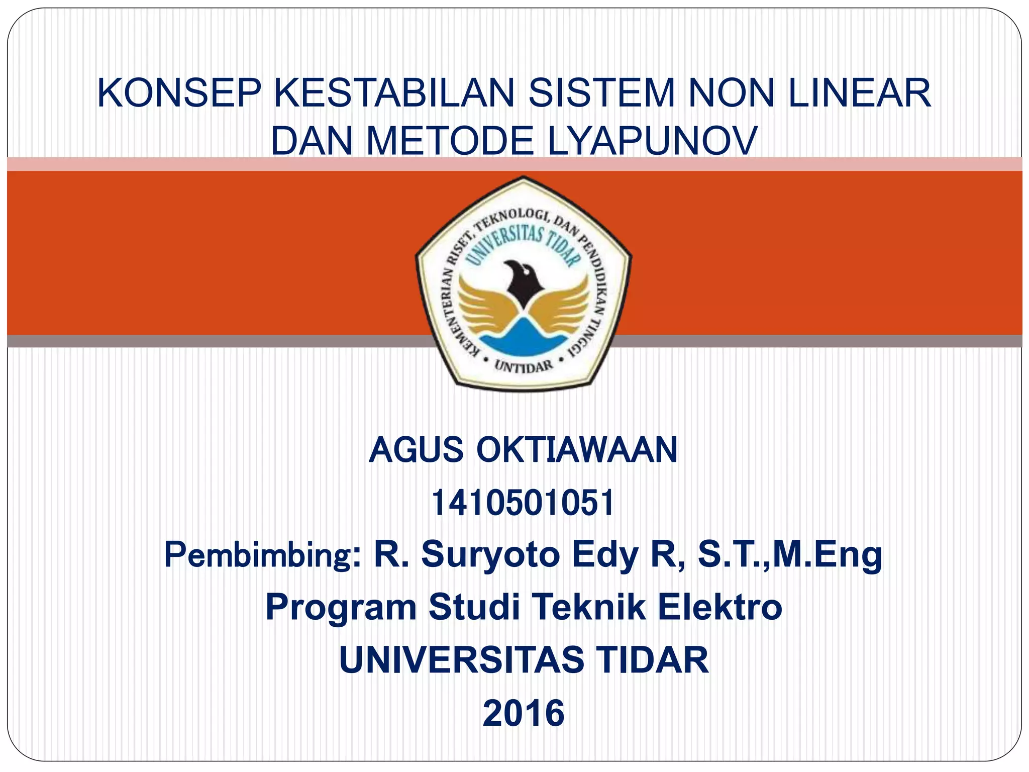 Remidial konsep kestabilan sistem non linear dan metode lyapunov | PPT