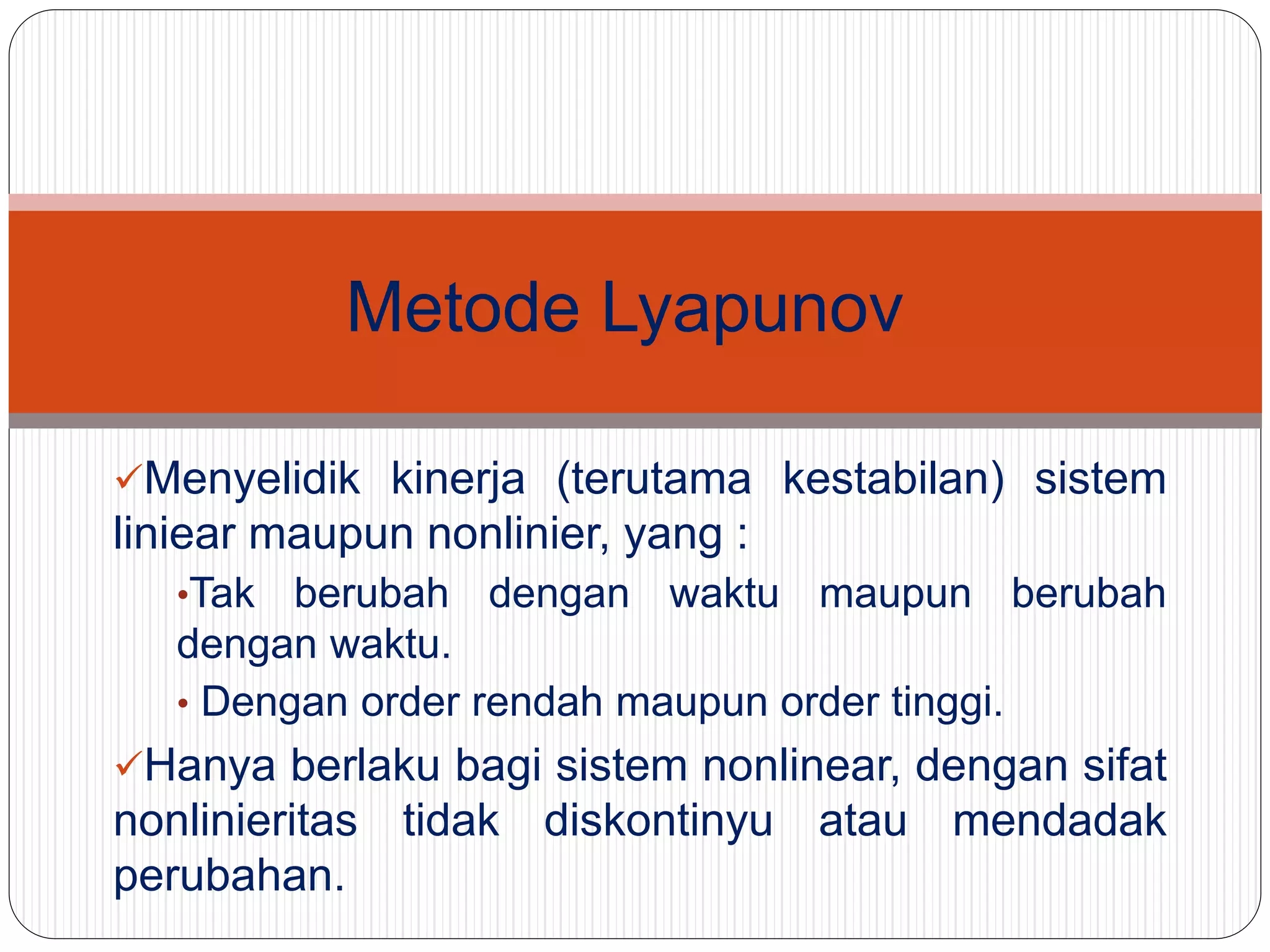 Remidial konsep kestabilan sistem non linear dan metode lyapunov | PPT