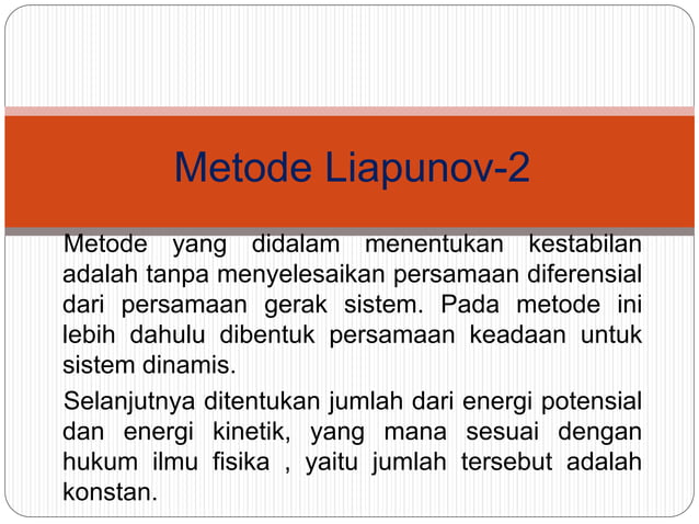 Remidial konsep kestabilan sistem non linear dan metode lyapunov | PPT