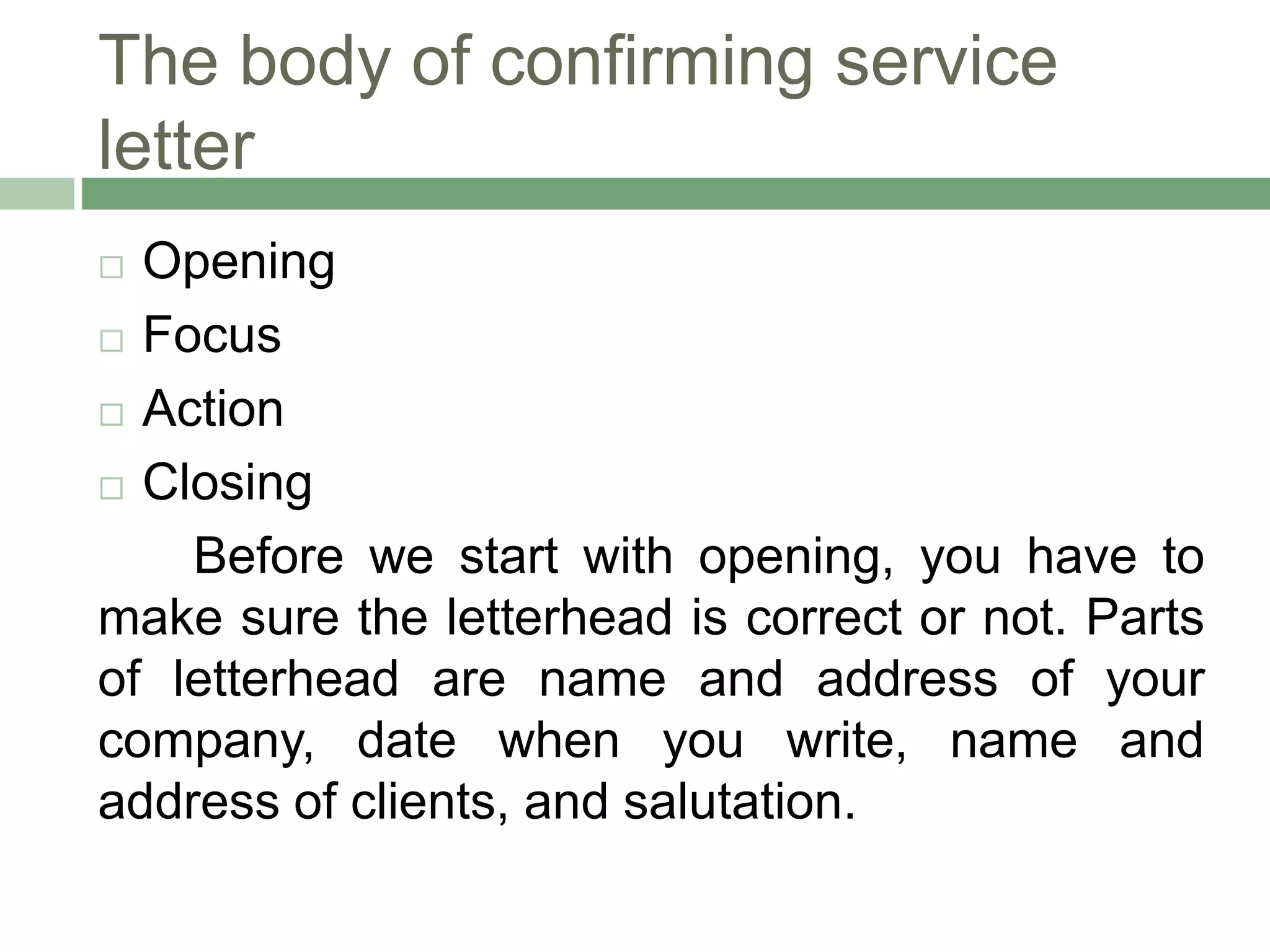 Confirming service letter | PPTX