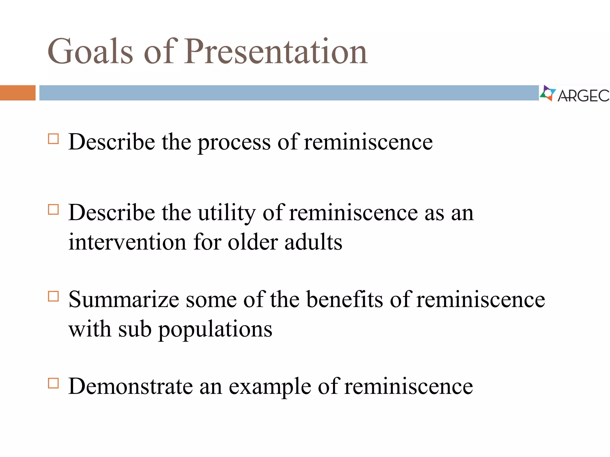 ARGEC: Reminiscence therapy for older adults | PDF