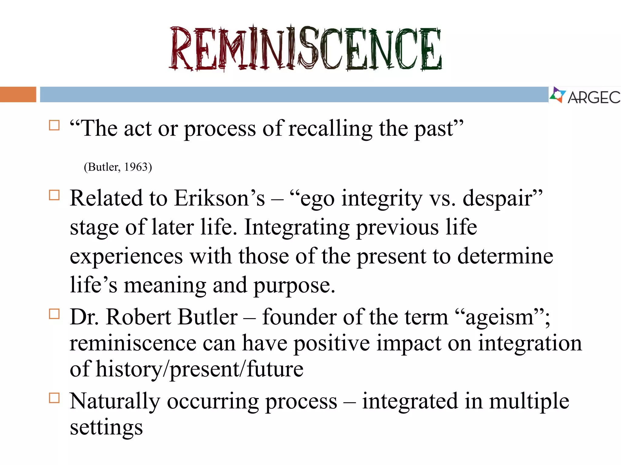 ARGEC: Reminiscence therapy for older adults | PDF