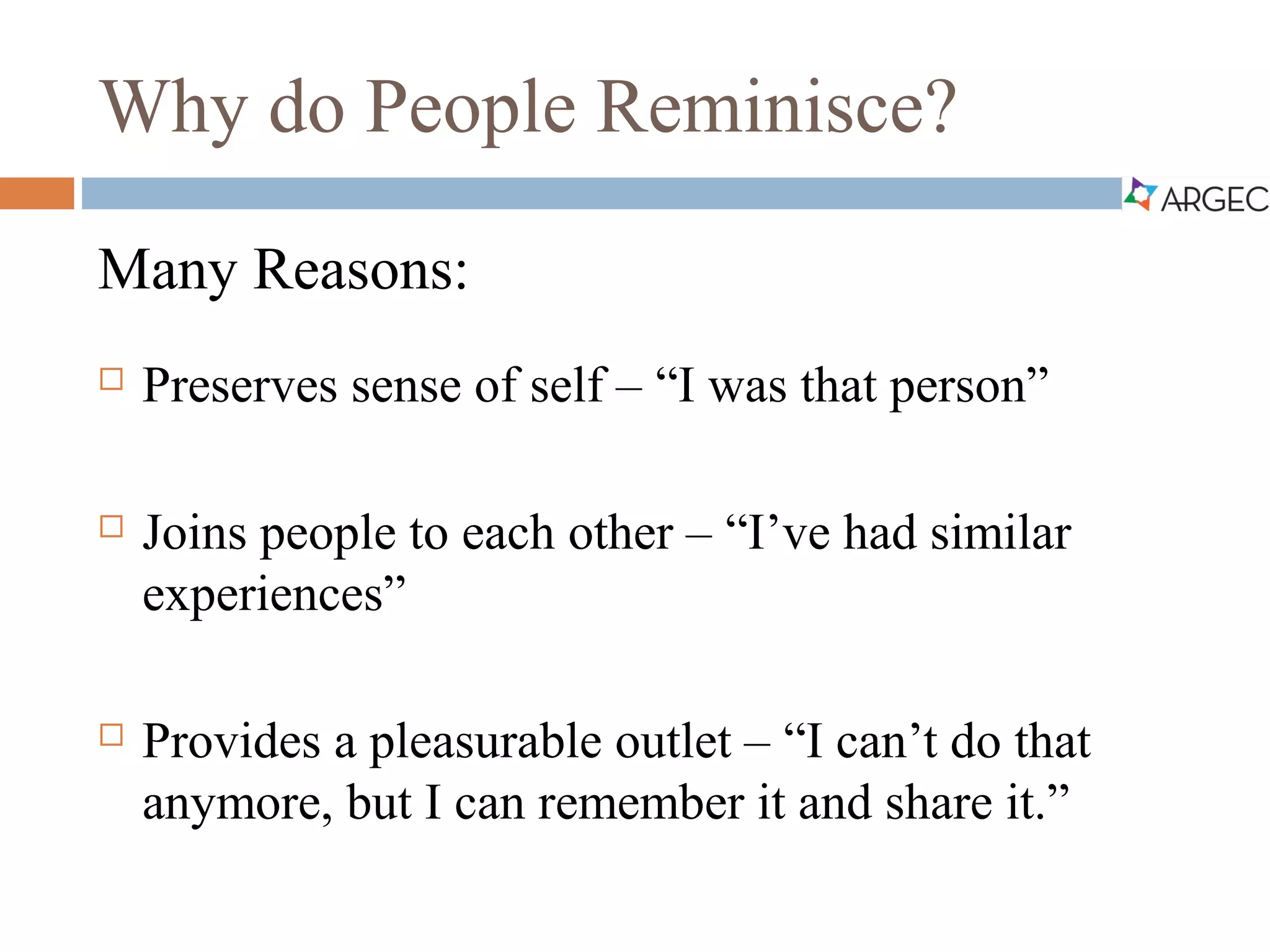 ARGEC: Reminiscence therapy for older adults | PDF