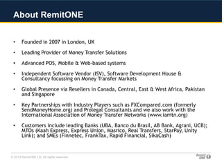 RemitONE - Money Transfer Systems | PPTX | Business Banking & Finance ...