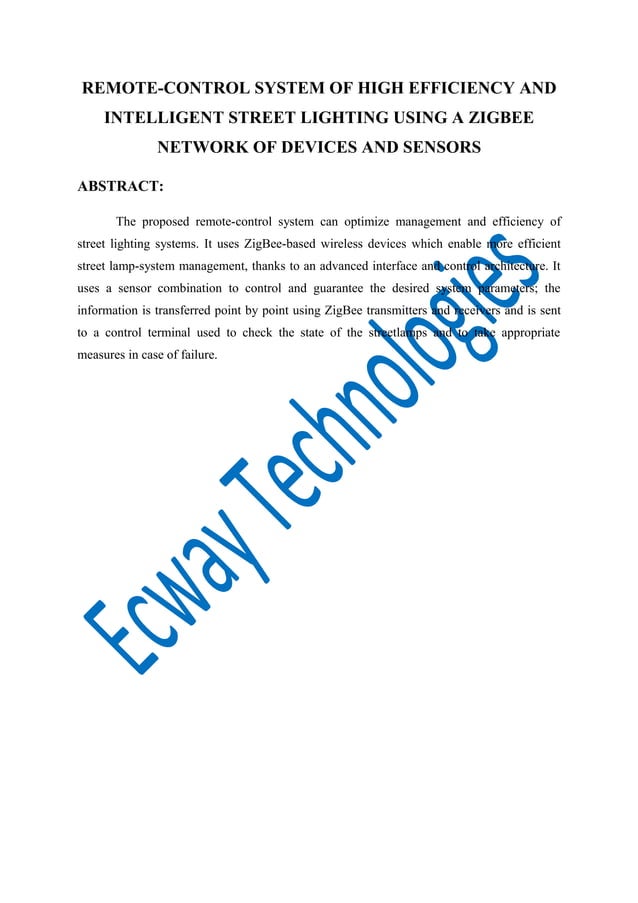 Remote Control System Of High Efficiency And Intelligent Street