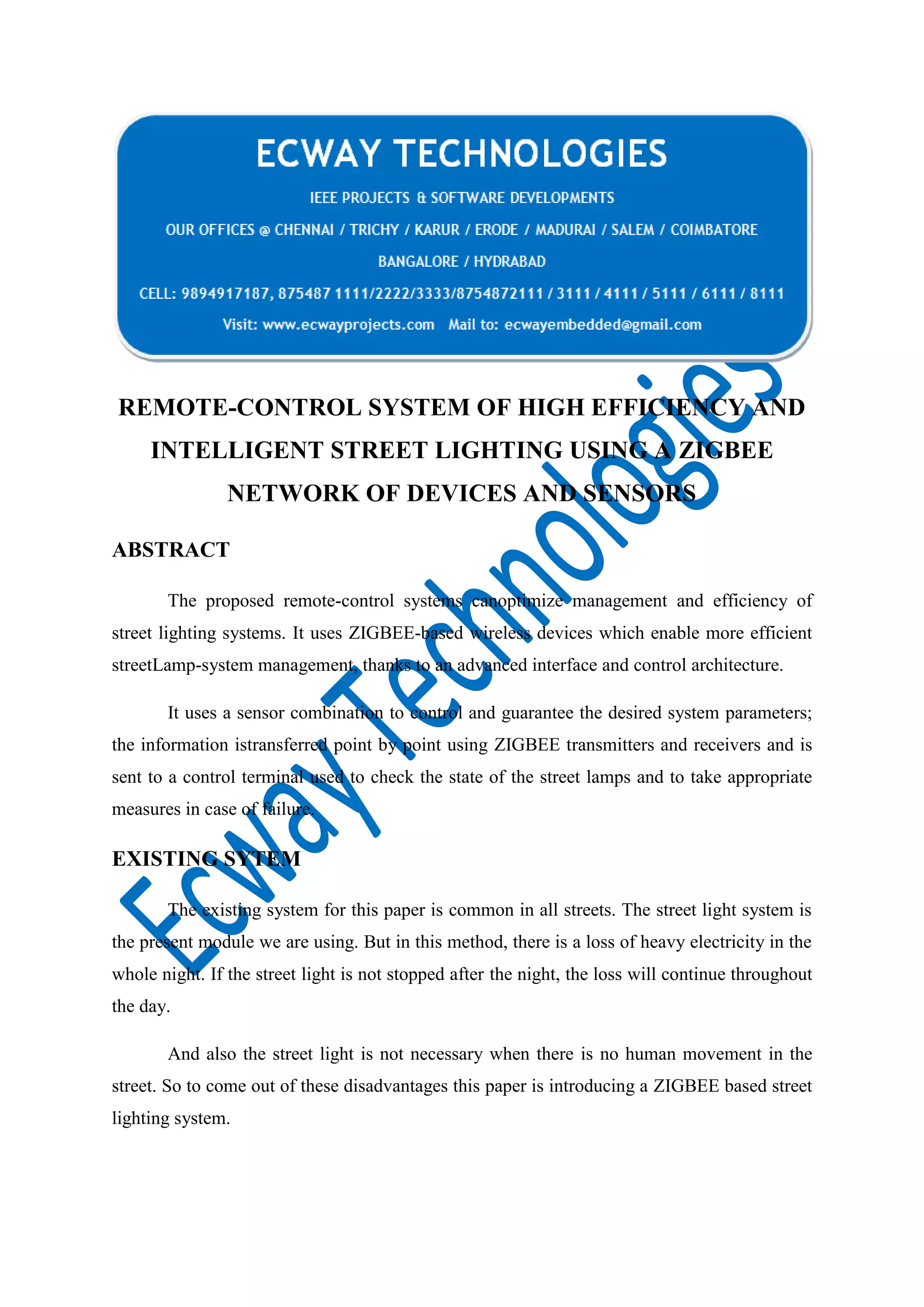 Remote control system of high efficiency and intelligent street ...