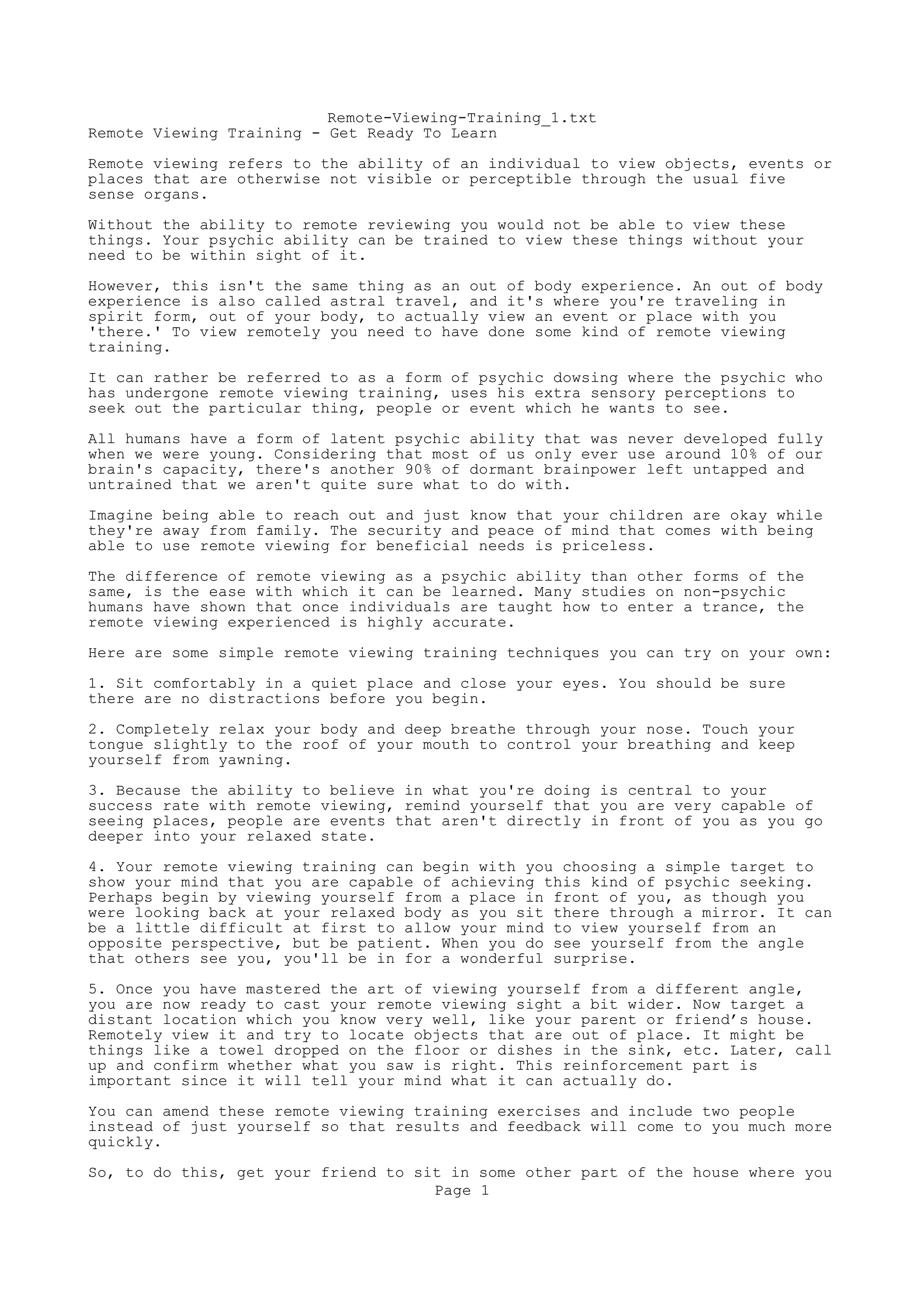 Remote Viewing Training1 | PDF
