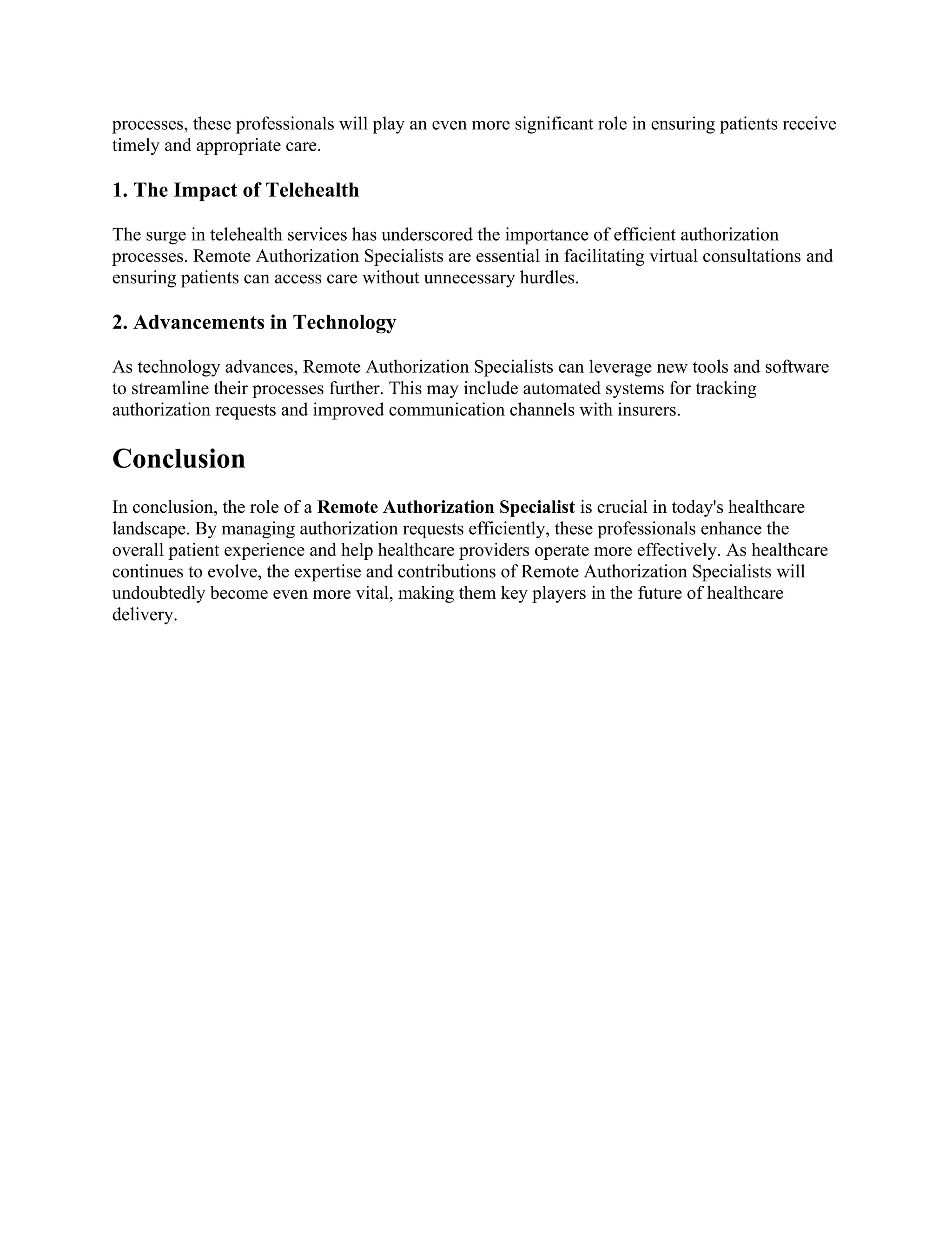 Remote Authorization Specialist: A Key Player in Streamlining Healthcare | PDF