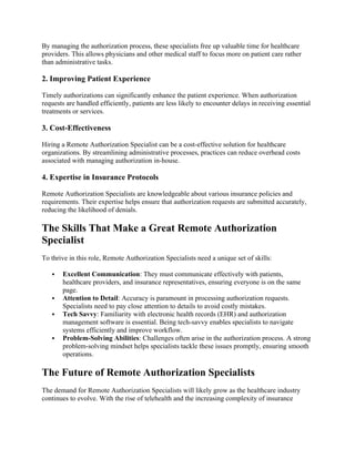 Remote Authorization Specialist: A Key Player in Streamlining Healthcare | PDF