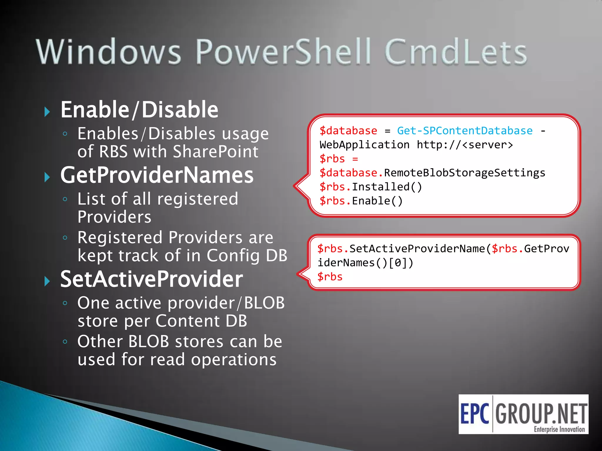 Remote Blog Storage (RBS) Best Practices in SharePoint 2010 - EPC Group ...