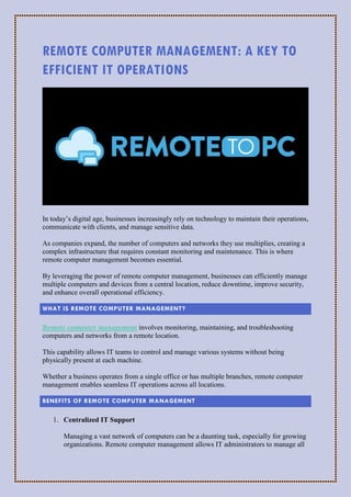 REMOTE COMPUTER MANAGEMENT: A KEY TO EFFICIENT IT OPERATIONS | PDF