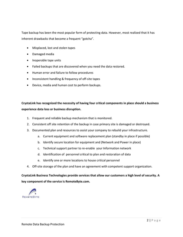Remote Data Backup Protection | PDF