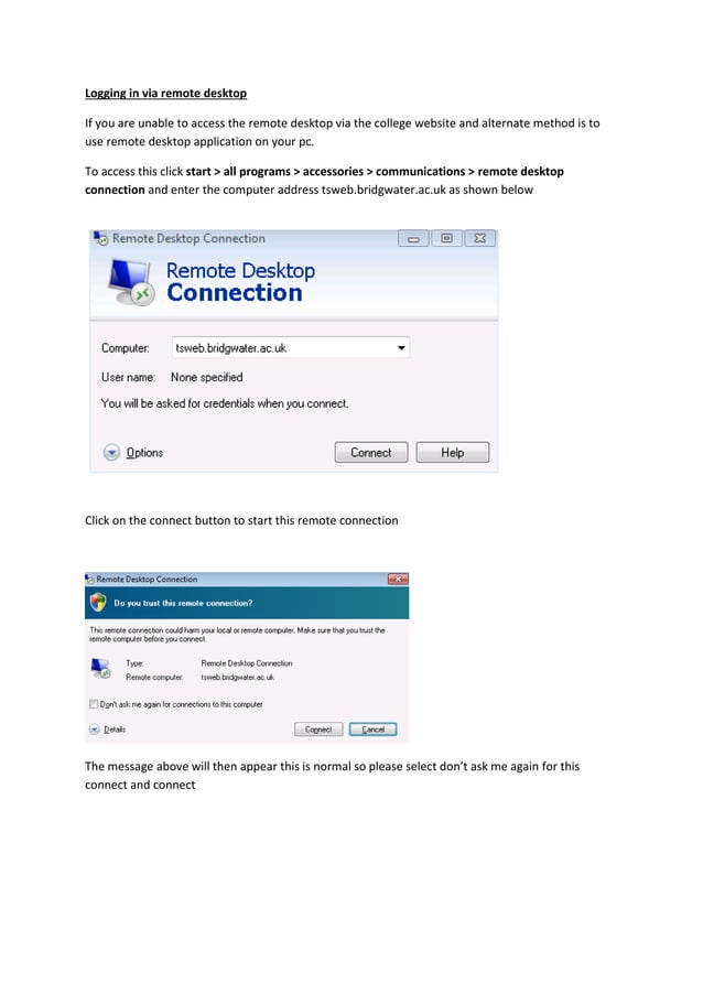 Remote Desktop for Windows 7 | DOCX