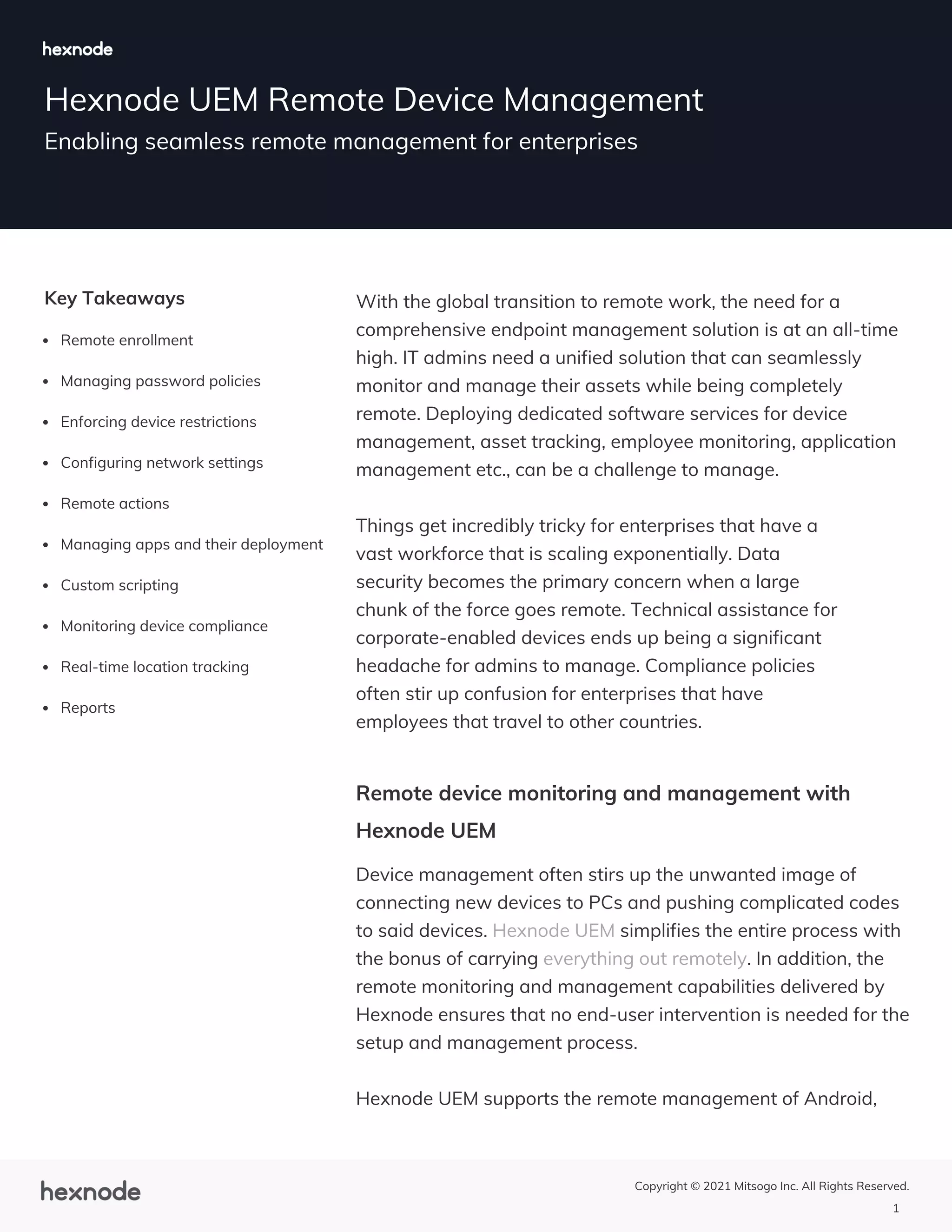 Hexnode UEM Remote Device Management | PDF