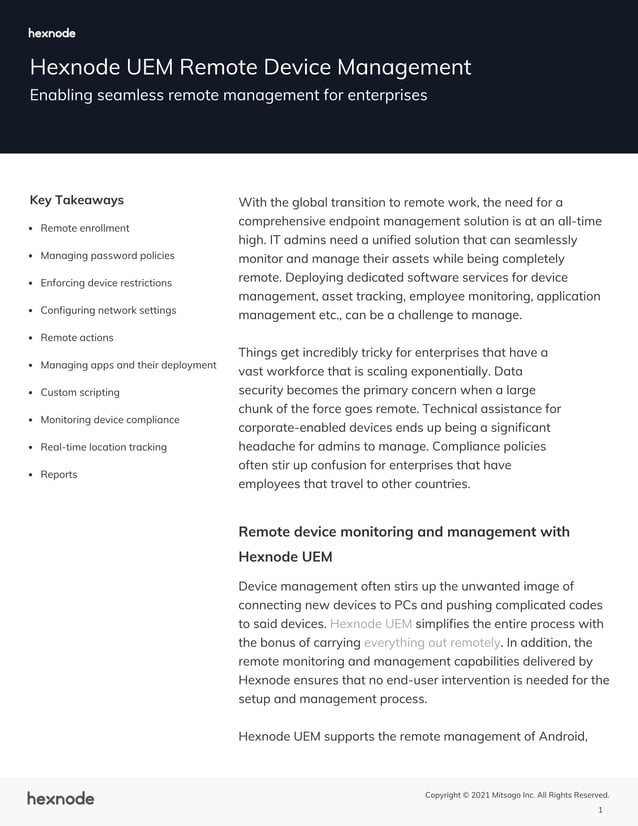 Hexnode UEM Remote Device Management | PDF